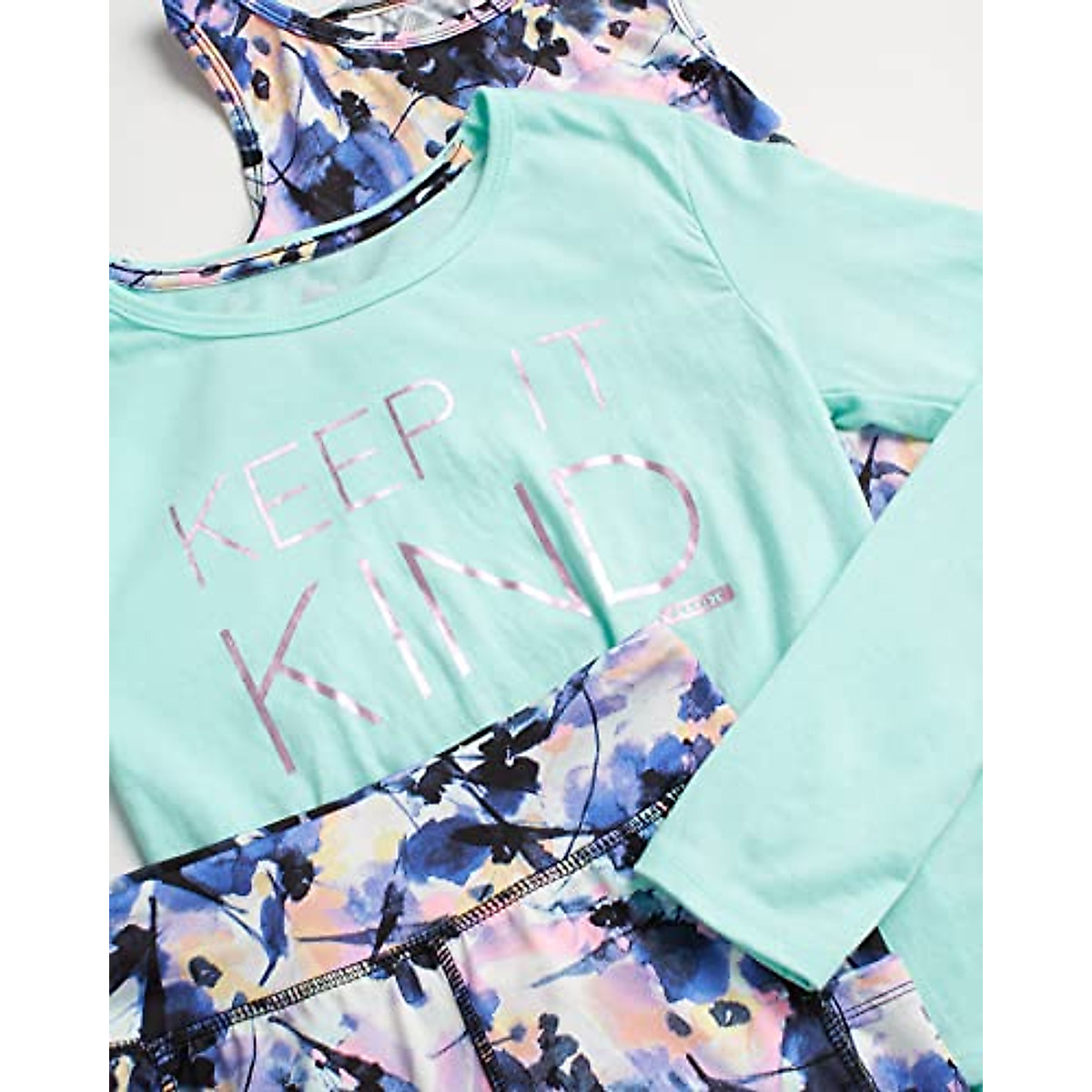 RBX Girls' Active Pants Set - 3 Piece Long Sleeve Graphic T-Shirt, Printed Tank Top, and Leggings for Girls (Sizes: 7-16), Size 10-12, Minty Green