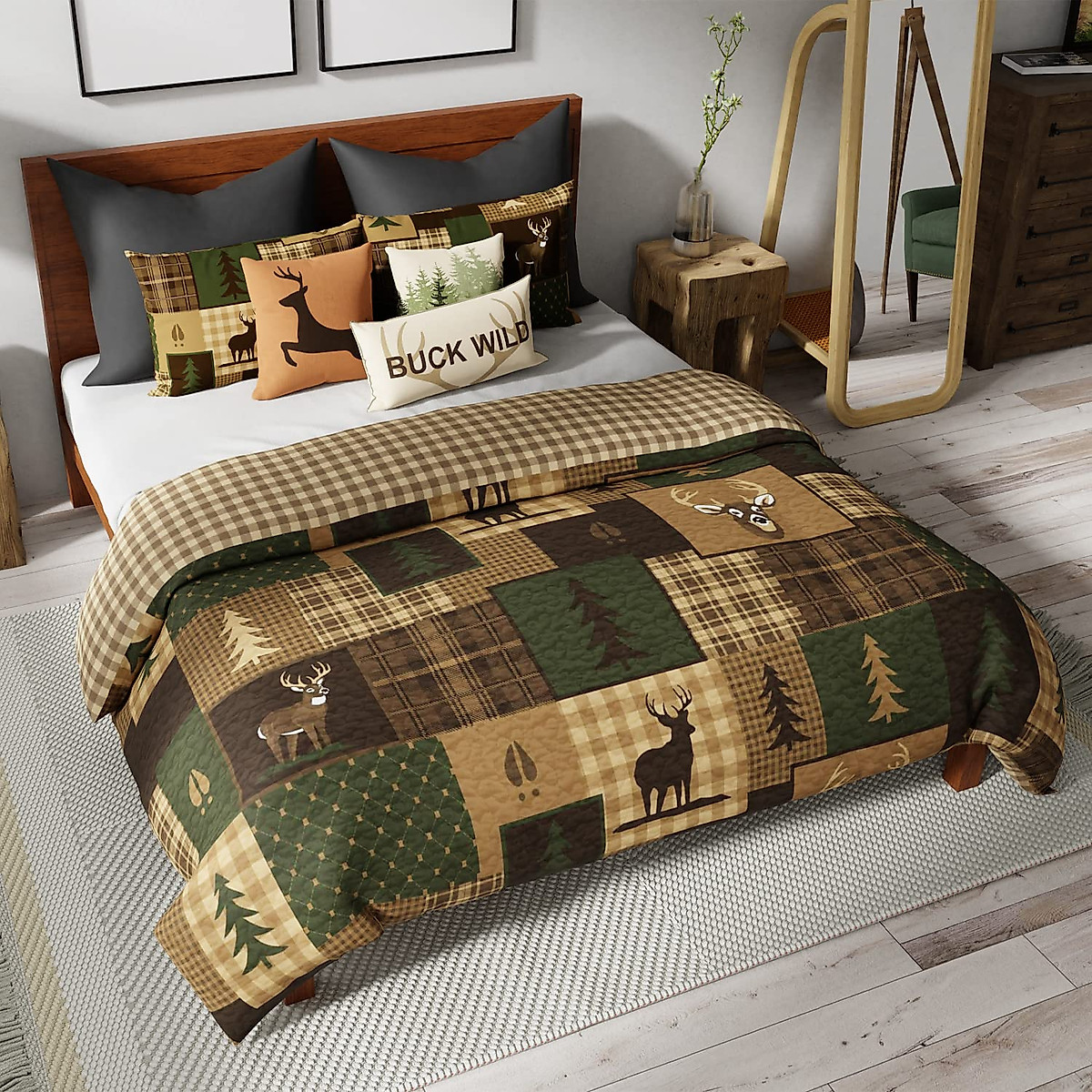 Donna Sharp Twin Bedding Set - 2 Piece - Green Forest Lodge Quilt Set with Twin Quilt and One Standard Pillow Sham - Machine Washable