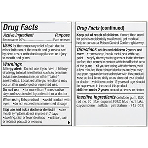 Benzodent Dental Pain Relieving Cream for Dentures and Braces, 0.25 Ounce Tube