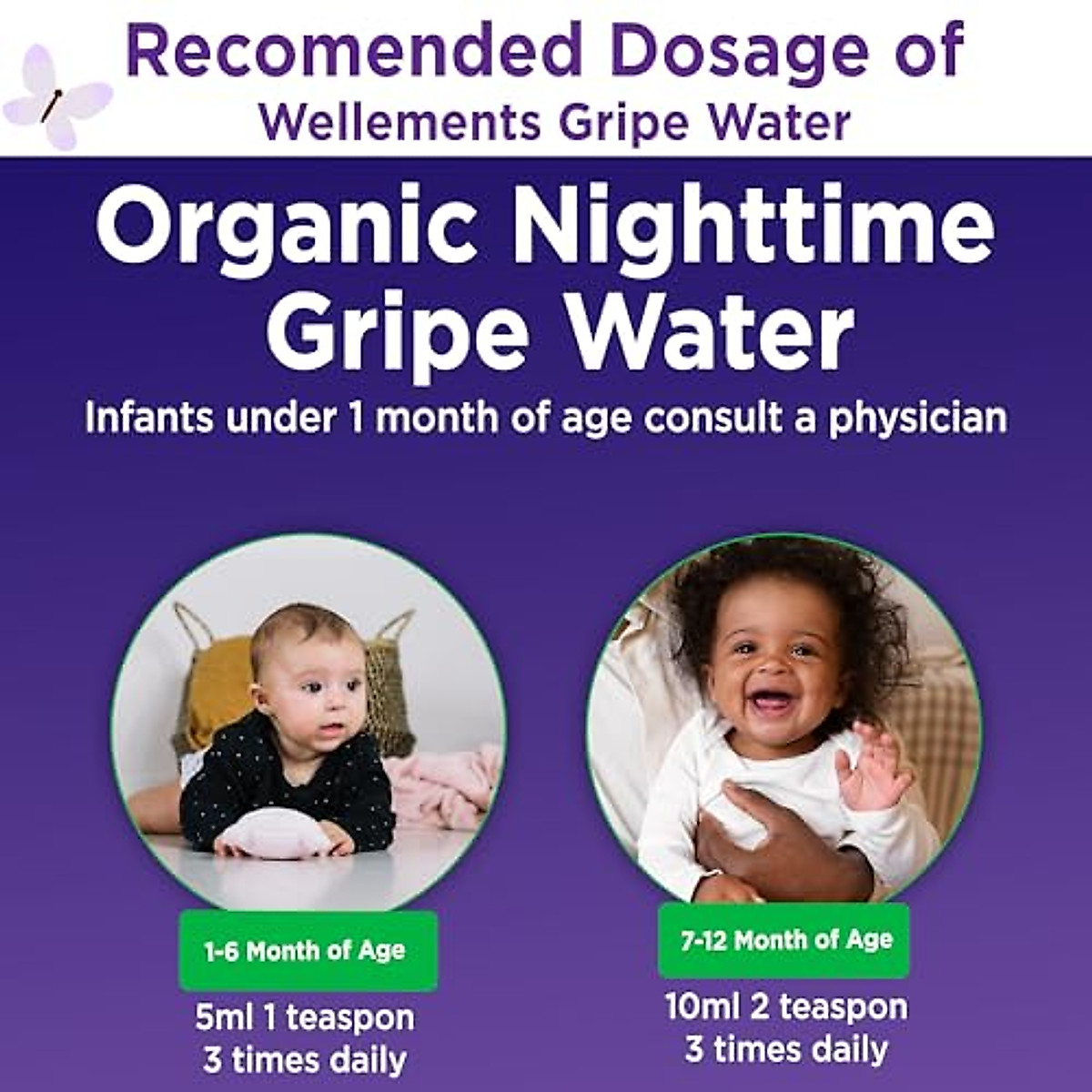 Wellements Organic Nighttime Gripe Water for Babies 1 Month+ (4 Fl Oz) - Baby Gripe Water for Bedtime Relief Gas, Colic & Fussiness - Herbs Promote a Peaceful Night’s Sleep - USDA Certified & Non GMO