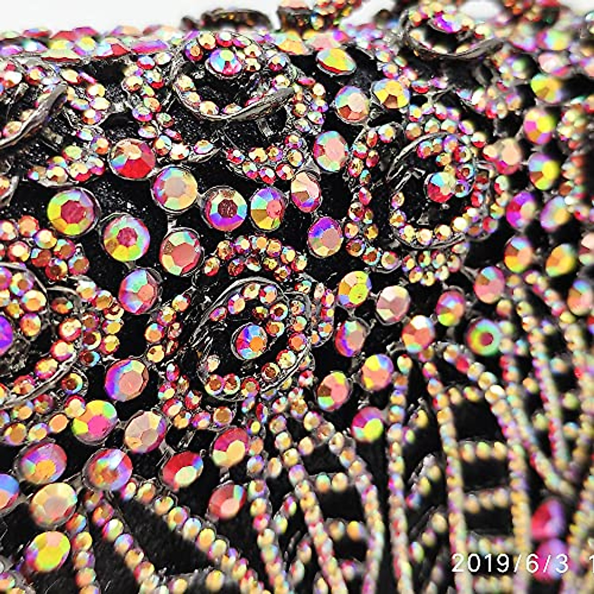 Boutique De FGG Dazzling Crystal Flower Clutch for Women Evening Minaudiere Bags Wedding Party Purses and Handbags (Small, Fuchsia with Iridescent)