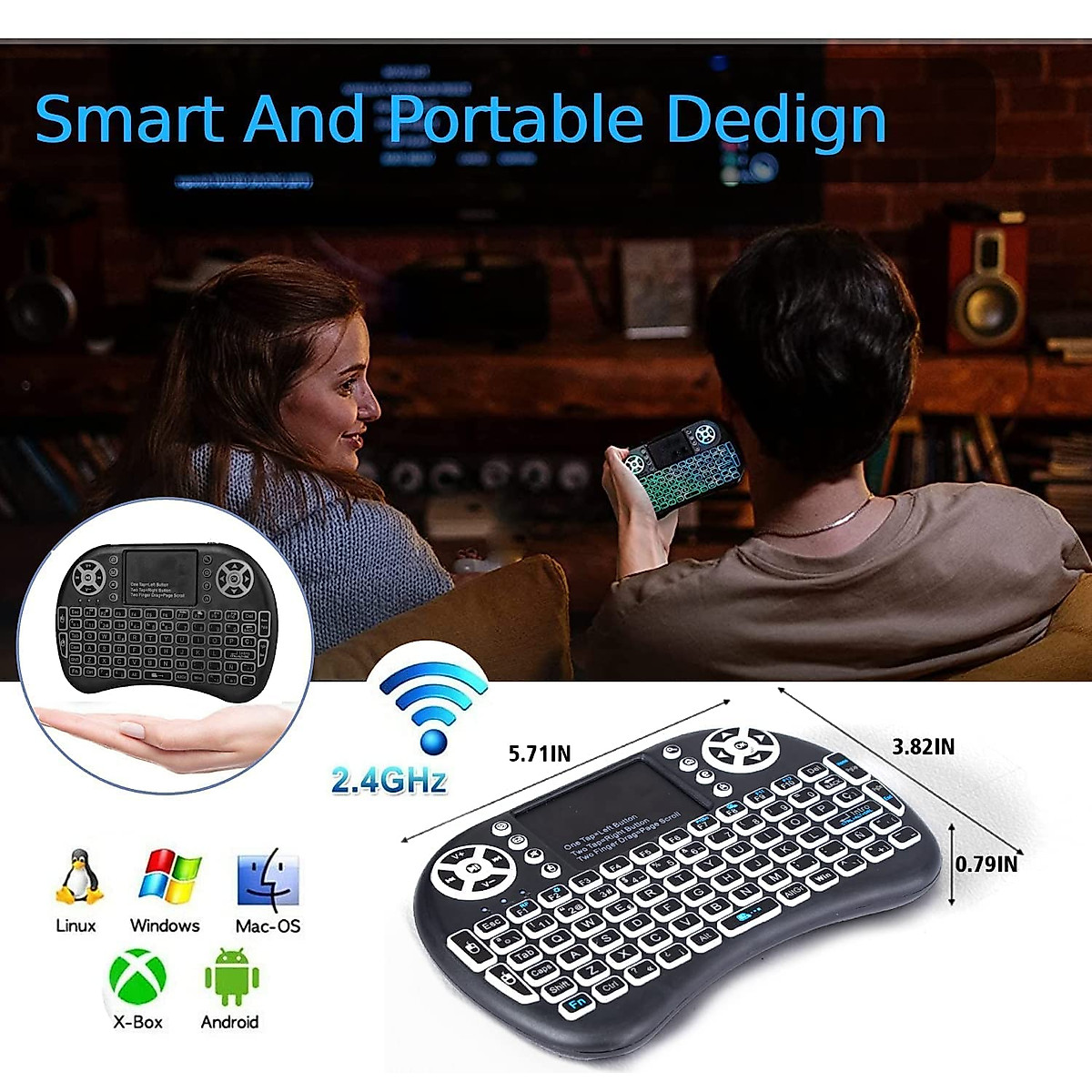SGH (Updated) 2.4GHz Mini Wireless Keyboard with Touchpad Backlit,QWERTY Handheld Keyboard Combo and Mouse for Android TV Box /Smart TV/PC/Fire/Windows Black