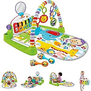 Fisher-Price Baby Playmat Deluxe Kick & Play Piano Gym & Maracas With Smart Stages Learning Content, 5 Linkable Toys & 2 Soft Rattles [Amazon Exclusive]
