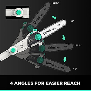 Litheli Cordless Pole Saw 10″, 40V Pole Saws for Tree Trimming, Battery Pole Saw for Branch Cutting, Trimming, Pruning, with 2.5Ah Battery & Charger Included