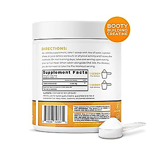 One Sol Creatine for Women Booty Gain, All Natural Women's Creatine Powder with Creapure, Increase Lean Muscle Mass, Reduce Recovery Time, Promotes Brain & Bone Health (Unflavored, 100 Servings)