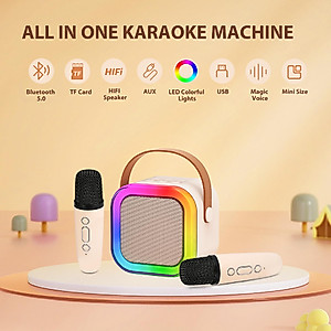 Fede Karaoke Machine for Kids Adults, Mini Karaoke Machine with 2 Wireless Microphones, Portable Bluetooth Speaker with Voice Changing Effects & LED Lights, Best Gifts Toys for Girls and Boys
