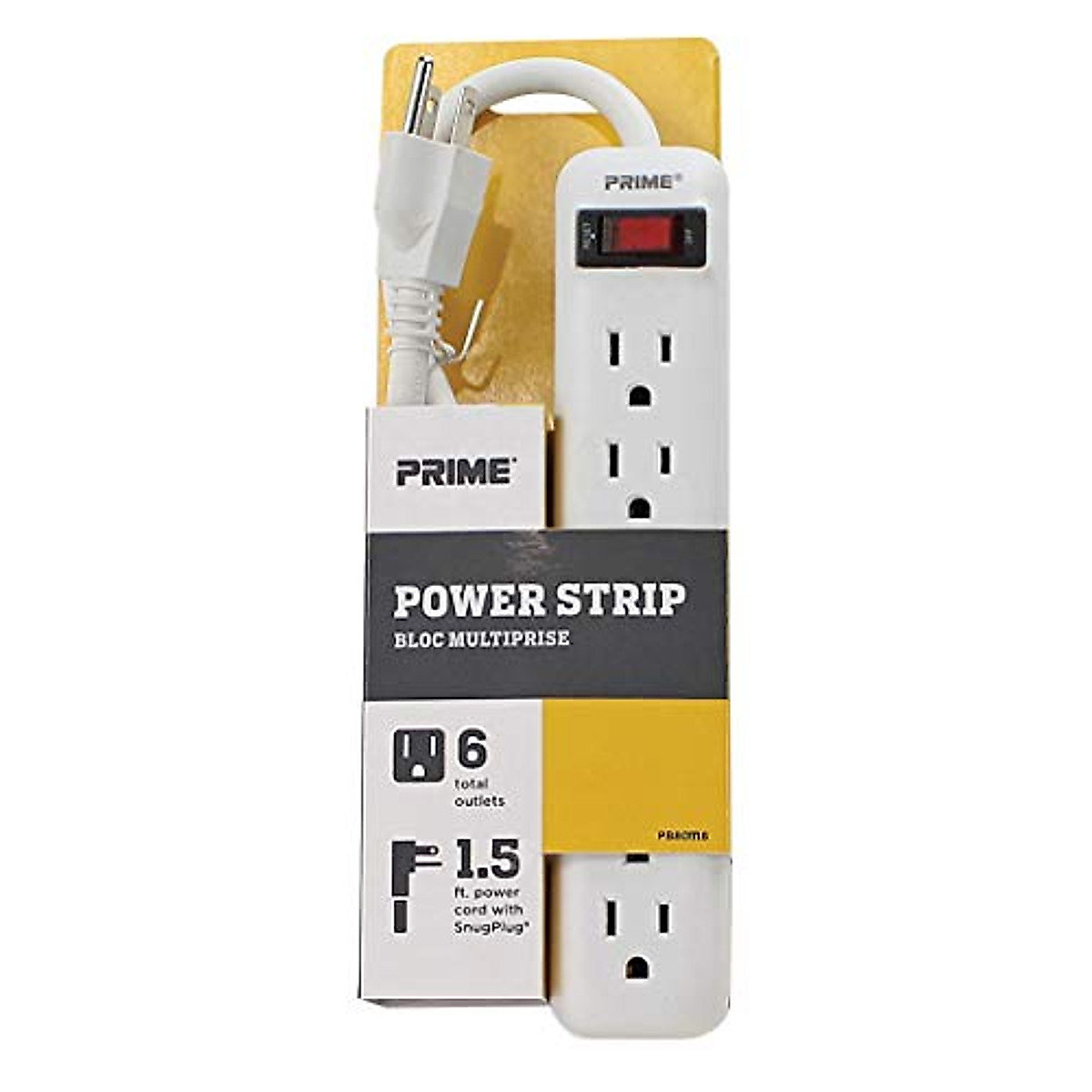 Prime Wire & Cable PB801118 6-Outlet Power Strip with 14-3 SJT 1.5-Feet Cord, White