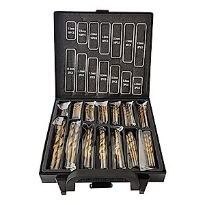 FOITECHY 99 Pieces Titanium Twist Drill Bit Set,Anti-Walking 135° Tip High Speed Steel, Size from 1/16" up to 3/8" for Plastic, Copper, Wood Metal Aluminum Alloy Cutting