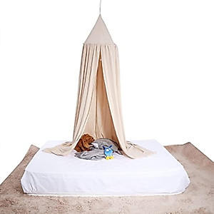 Yosoo Baby Bedding Round Dome Bed Canopy Kids Play Tent Hanging Mosquito Net Curtain for Baby Kids Reading Playing Sleeping Room Decoration, Khaki