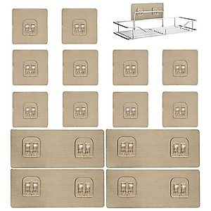 YCZARD 14Pcs Shower Caddy Adhesive Hooks Replacement, Shower Shelf Adhesive Stickers No Drilling, Gold Adhesive Shower Hooks Strong Adhesive for Showe Caddy, Soap Holder,Kitchen Racks(Single/Double)