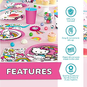 Hello Kitty Birthday Decorations | Serves 16 | Hello Kitty Plates and Napkins, Tablecloth, Sticker | Party Supplies | Officially Licensed