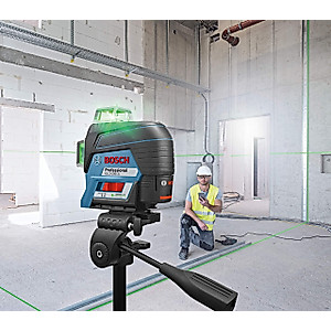 Bosch GLL3-330CG 200ft 360-Degree Green Beam Three-Plane Self-Leveling & Alignment-Line Laser with (1) 12V Max Lithium-Ion 2.0 Ah Battery Charger, BM1 Positioning Device Hard Carrying Case