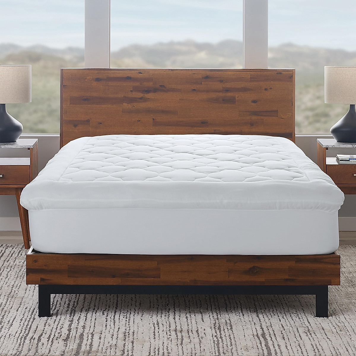 Ella Jayne Lofty 100% Cotton Plush Gel Fiber Filled Mattress Topper, 2" Extra Loft, Deep Elastic Skirt, Fits 22" Mattress - California King (72″x84″x2″)