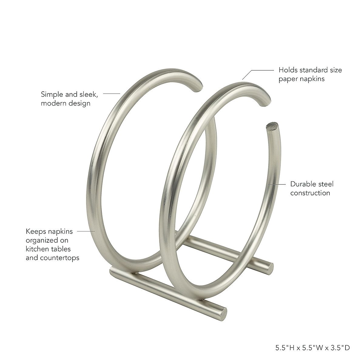 Spectrum Diversified Euro Round Vertical, Contemporary Upright Holder Modern Kitchen Décor & Dining Table Accessory, Countertop Napkin Storage, 1 EA, Satin Nickel