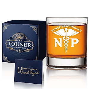 TOUNER NP Nurse Practitioner Whiskey Glass with Gift Box, Nurse Gift for Dentist, Dental, Medical, Hygienist, Doctor, Nurse, Coworker, Retirement Gifts for Nurse, Graduation Gift for Nurse
