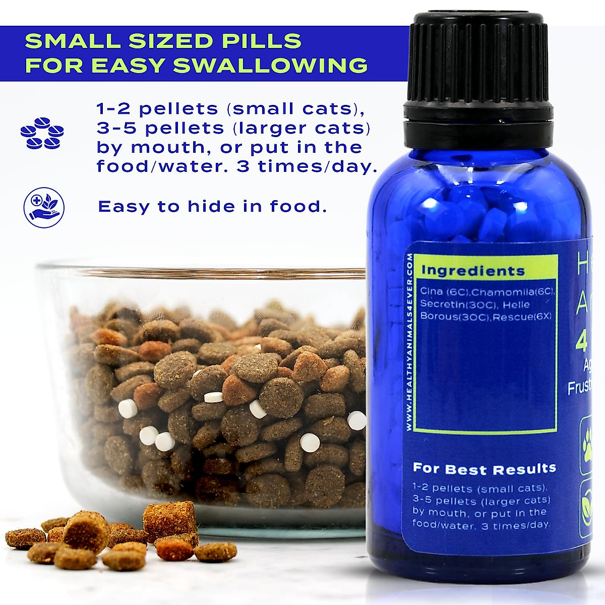 HealthyAnimals4Ever All-Natural Cat Calming Tablets for Stress and Aggressive Behavior - Help Reduce Cat Aggression/Frustration & Promote Relaxation - Homeopathic & Highly Effective - 300 Tablets