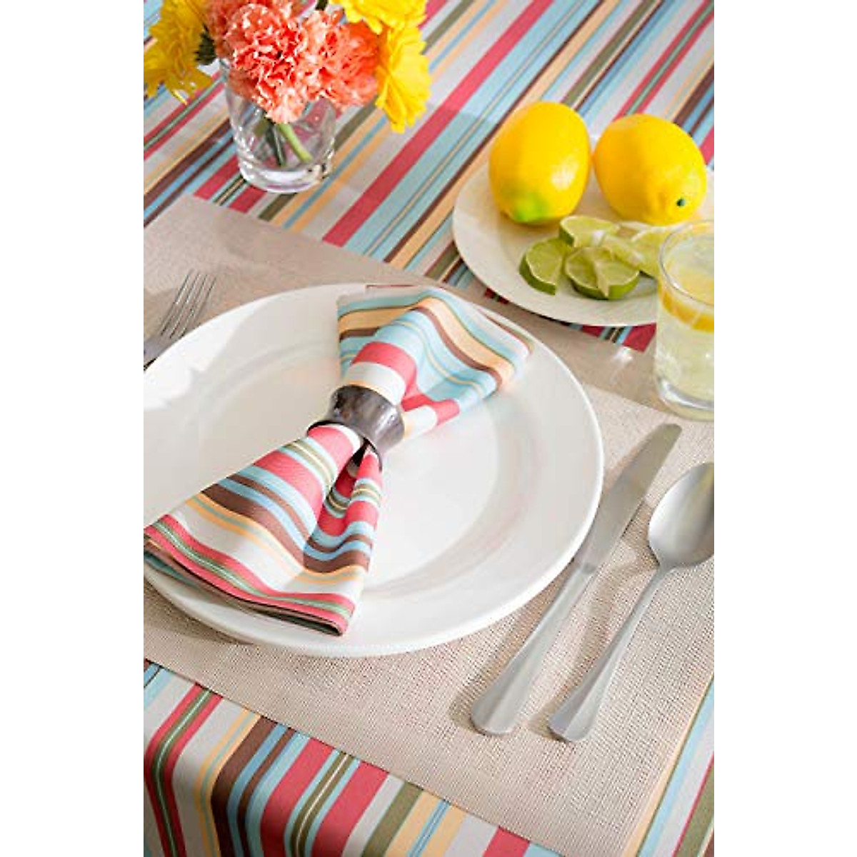 DII Indoor/Outdoor Tabletop Collection Multi-use, Machine Washable, Striped, Tablecloth, 60x84, Summer Print