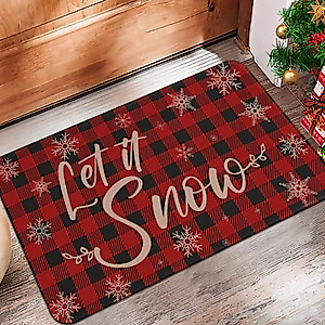 Alishomtll Christmas Kitchen Mats for Floor 2 Pieces, Non Slip Absorbent Kitchen Rugs Washable for Christmas Decor, Red Checkered Christmas Door Mat and Rug, 17''x47''+17''x29''