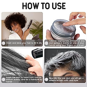 VOLLUCK Silver Gray Hair Wax Pomades 4.23 oz - Natural Hair Coloring Wax Material Disposable Hair Styling Clays Ash for Cosplay, Party (Silver Gray)