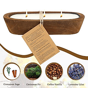 MTLEE 4 Pieces Wooden Dough Bowl Candles 10 Inch Farmhouse Dough Bowl Candles Wooden Candle Bowl Soy Wax Bread Bowl Candles for Table Centerpiece Decoration 4 Fragrances, 3 Wicks Each