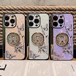 Topwin iPhone 13 Pro Max 6.7'' Kickstand Case - Bling Glitter Marble Pearl, Elegant Rhinestone Diamond (Rose Gold)