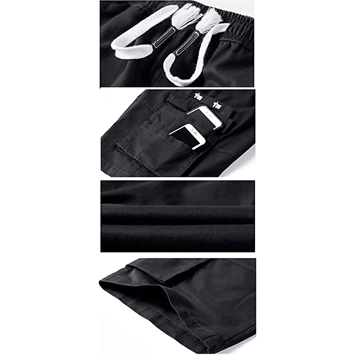 XinYangNi Men's Cargo Shorts Elastic Waist Drawstring Cotton Loose Fit Casual Lightweight Outdoor Multi Pocket Twill Pants Beige Size: 34