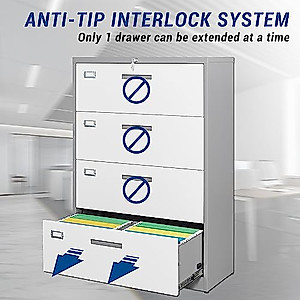 Fesbos 4 Drawer Lateral File Cabinet with Lock, Metal Steel Filling Cabinets for Home Office, Lockable Storage Cabinet for Hanging Files Letter/Legal/F4/A4 Size-Assembly Required