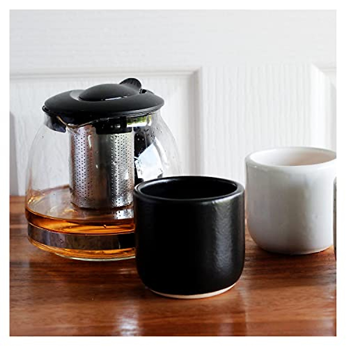 roro Hand Molded Ceramic Stoneware Tea and Coffee Serveware Matte Black Sipper Cups, Set of 2