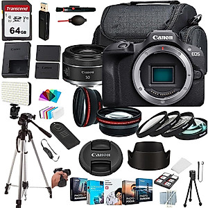 Canon EOS R100 Mirrorless Camera with 50-1.8mm Lens + Bag + Tripod + Software + Filters + 64 Gig Card (30PC Bundle Kit) (Renewed)