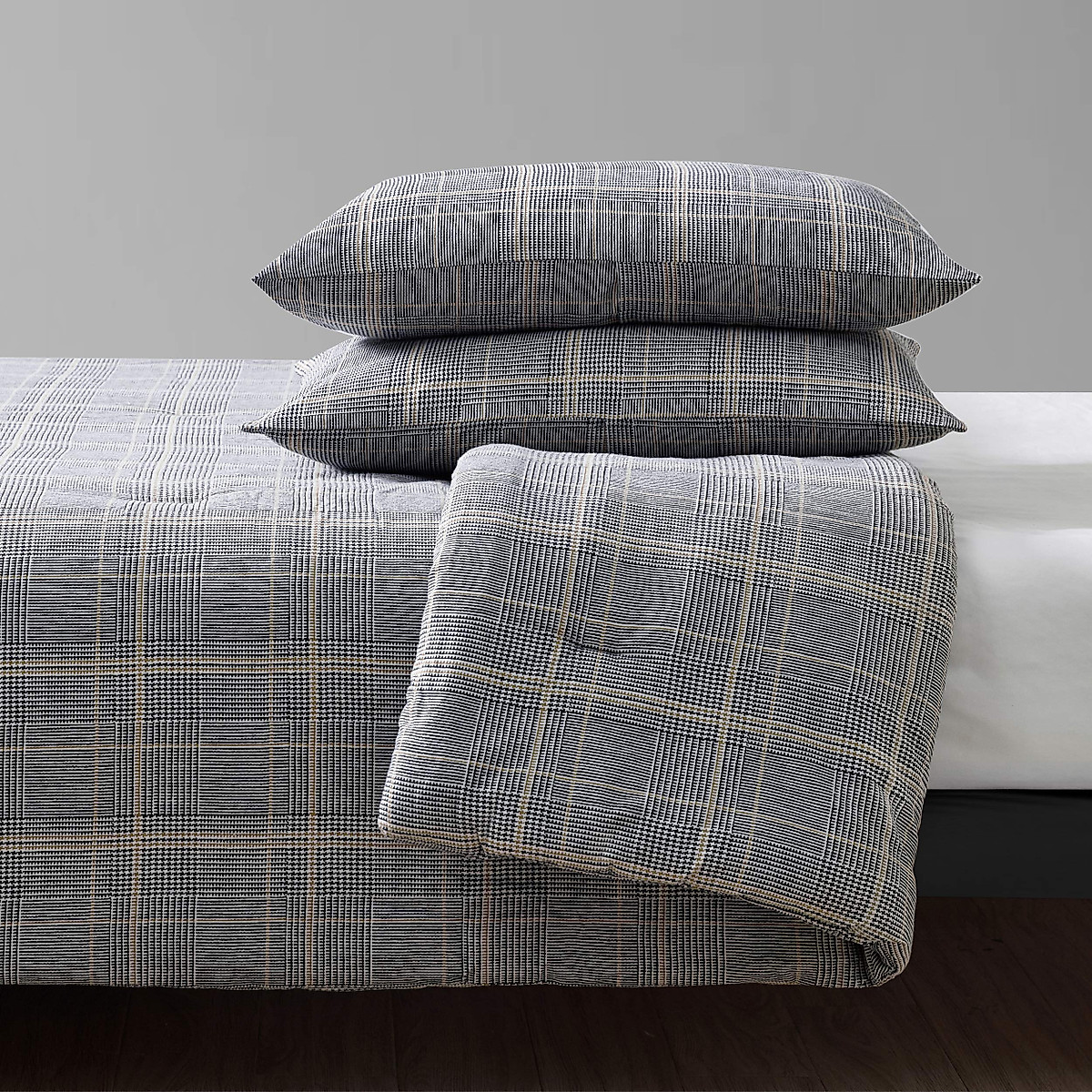 Kenneth Cole New York - Twin Duvet Cover Set, Cotton Bedding with Matching Sham, All Season Home Decor (Sussex Flannel Black, Twin)