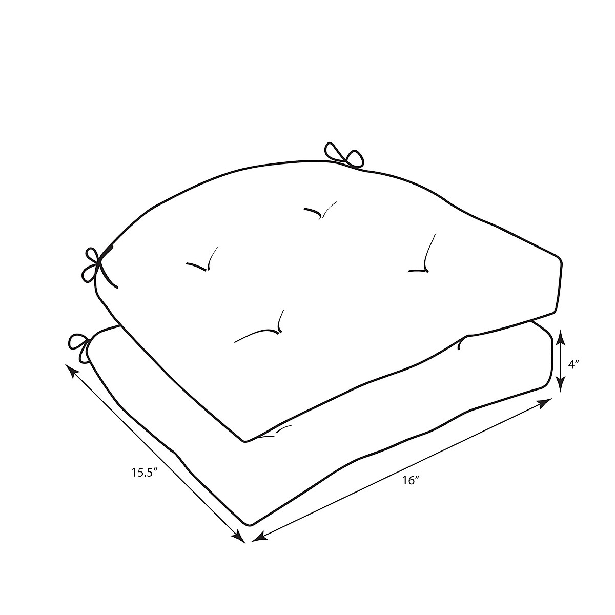 Pillow Perfect Speedy Solid Indoor/Outdoor Reversible Patio Chairpad with Ties Weather and Fade Resistant, 15.5" x 16", Yellow, 2 Count