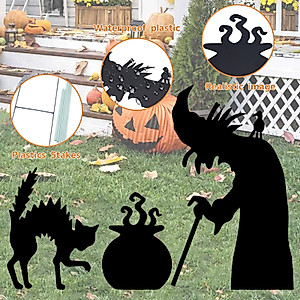 Wironlst Halloween Decorations Outdoor Black Cat Witch Cauldron Yard Signs with Stakes, Scary Witch Silhouette Halloween Decorations for Outdoor Yard Lawn Garden Halloween Decor