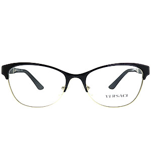 Versace VE 1233Q 1366 Black Pale Gold Metal Cat-eye Eyeglasses 53mm