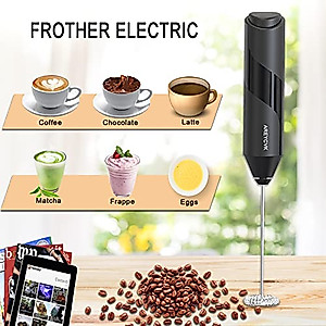 AREYCVK Handheld milk frother Small mixer for drinks Whisk Frother of Battery Operated,Stainless Steel Frother forlatte,cappuccino,hot,chocolate, Matcha(BLCAK)