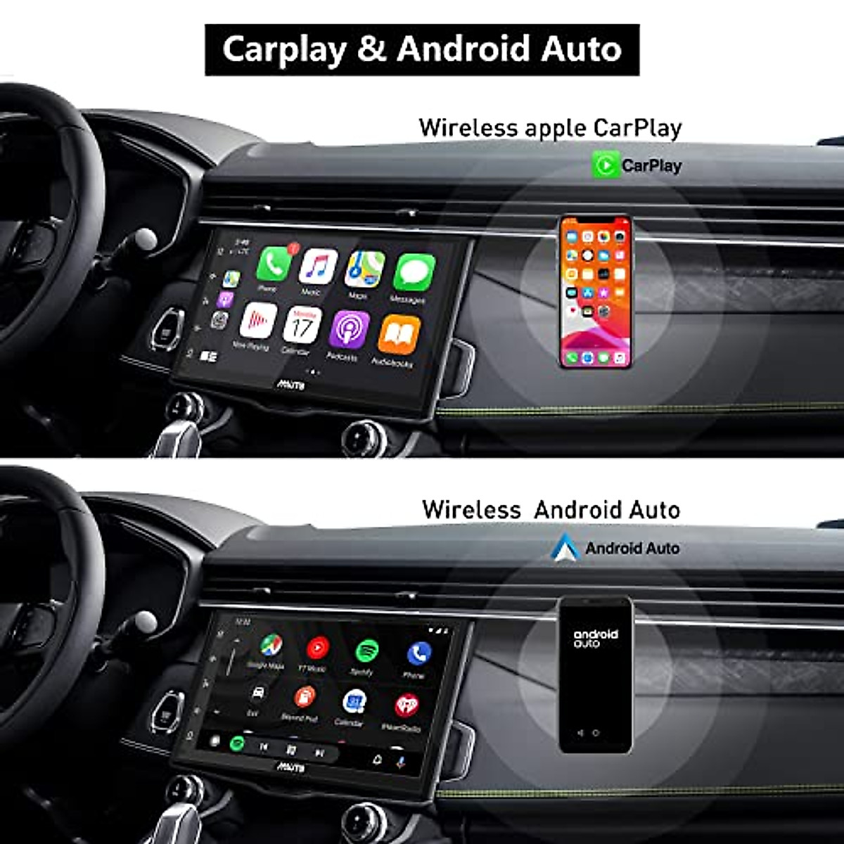 MMAUTO Double Din Car Stereo with Wireless Apple Carplay & Android Auto, 7 Inch HD LCD Touchscreen Car Radio with Bluetooth Voice Control, Rearview Camera, AM/FM Audio Receiver, Subwoofer, USB/AUX