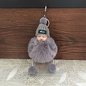 DORIS&JACKY Keychains Cute Doll Keys Fob Ring Charm Accessories For Purse Wallet And Car Key Holder (2dolls-pink+grey)