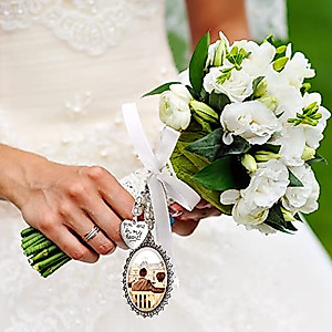 Wedding Bouquet Charm Bouquet Charms for Wedding Memory Bridal Lacy Oval Bridal Charm Bride Angel Charm Memorial Photo Charm You Are Always in My Heart Charm for Bridal Party (Single Pendant Style)