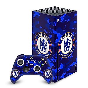 Head Case Designs Officially Licensed Chelsea Football Club Camouflage Mixed Logo Matte Vinyl Sticker Gaming Skin Case Cover Compatible with Xbox Series X Console and Controller Bundle