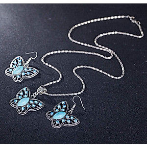 Cocazyw Silver Turquoise Bracelet and Earrings for Women Girl Retro Charm Gemstone Jewelry Set Pendant Necklace and Drop Earrings for Women Girl (style one)