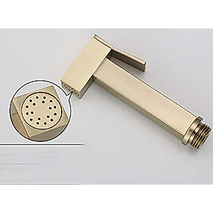 HOMCBEC Brushed Gold Brass Square Toilet Handheld Bidet Shower Spray Wall Bracket Hose,Baby Diaper Cloth Washer, Hand Held Sprayer Shattaf Toilet Attachment Set (Bidet Sprayer+Holder+Hose)
