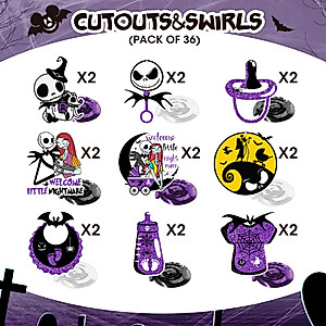 LANFUBEISI Nightmare Baby Shower Decorations Halloween Hanging Swirls, 36pcs Welcome Little Baby Halloween Baby Shower Party Hanging Decorations, Cute Themed Halloween Birthday Party Supplies