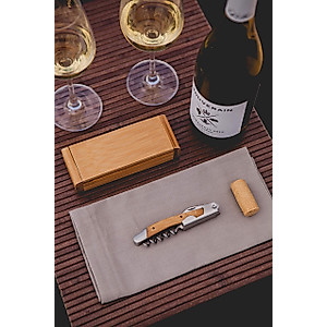 LEGACY - a Picnic Time brand Elan Deluxe Corkscrew In Bamboo Box, Stainless Steel Waiter-Style Corkscrew Opener Kit, Wooden Gift Box, (Bamboo)