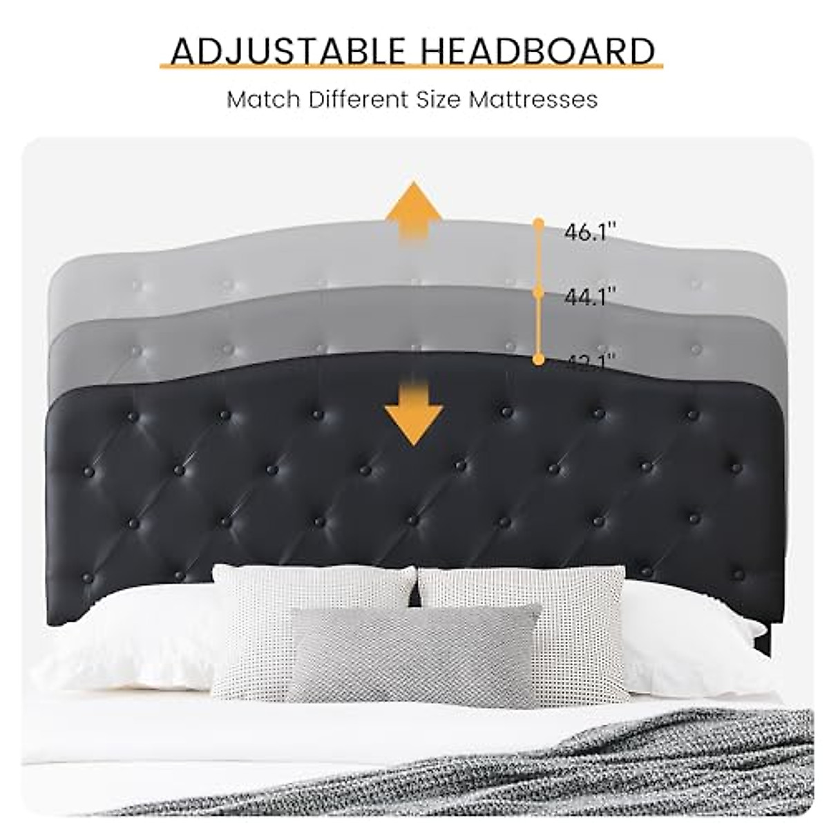 GAOMON Queen Size Platform Bed Frame with Button Tufted Headboard, Faux Leather Upholstered Mattress Foundation, Wooden Slat Support, No Box Spring Needed, Black