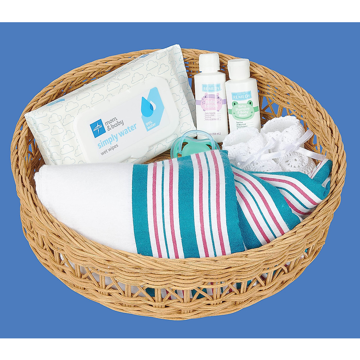 Medline Kuddle Up Hospital Receiving Baby Blankets, 100% Cotton, 30" x 40", White with Blue/Pink Stripes (Pack of 3)