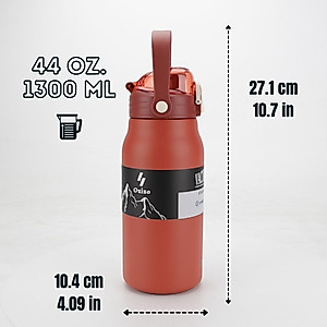 Insulated Water Bottle, 44 oz Thermos with Handle, Stainless Steel Water Bottle with Straw, Ozizo Thermos with Leakproof Lid