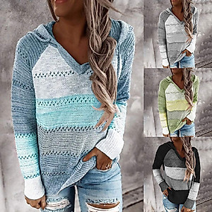 YAnGSale Top Casual Patchwork Sweater Women Fashion Hoodies Long Sleeves Shirt Hooded Blouse Knit Pullover (Sky Blue, XXXL)