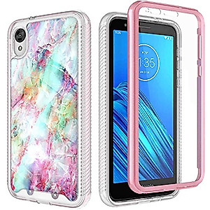 E-Began Case for Motorola Moto E6, Full-Body Protective Rugged Matte Bumper Cover with Built-in Screen Protector, Marble Design, Shockproof Impact Durable Phone Case (2019 Release) -Fantasy