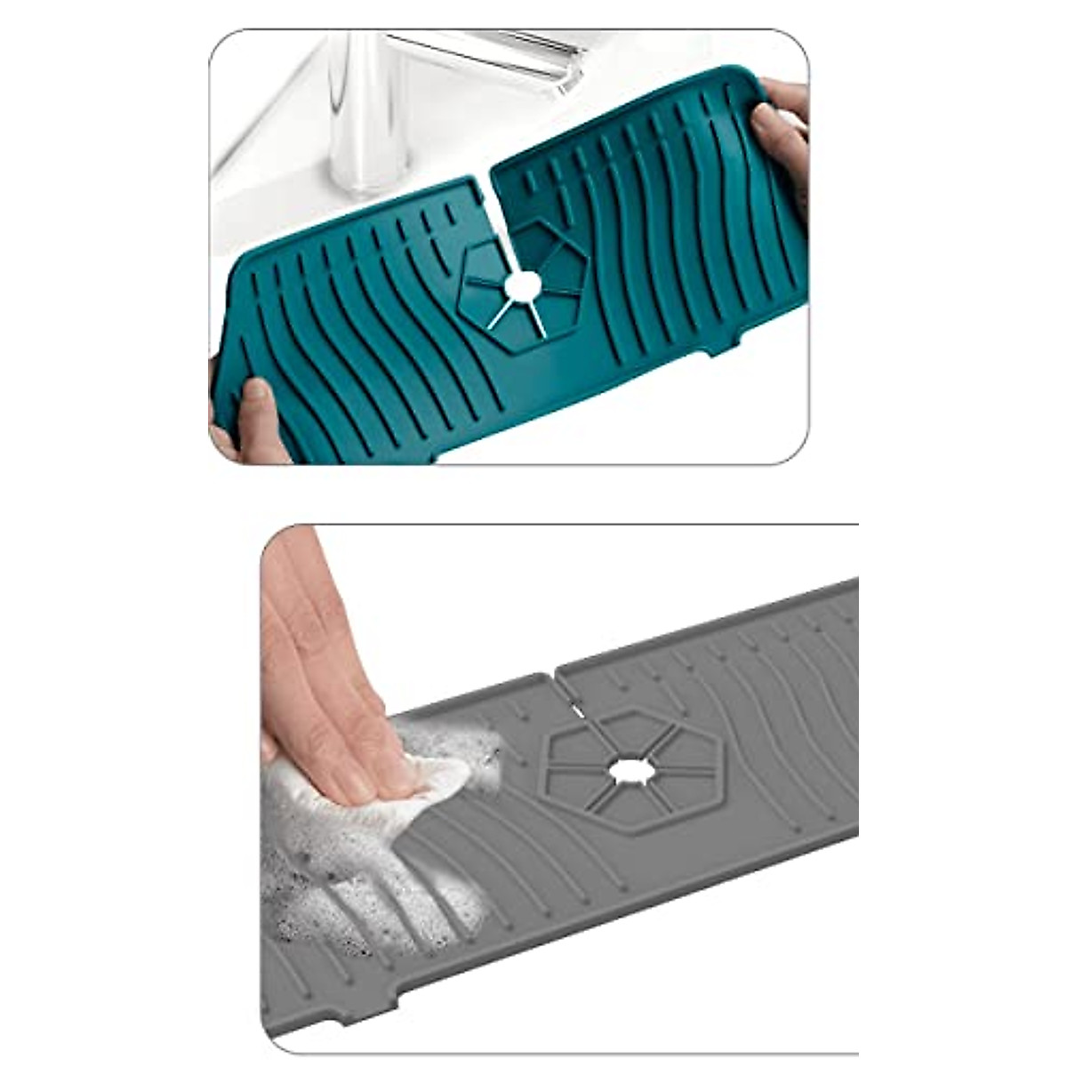 KLAZZ Silicone Splash Guard Mat for Kitchen Sink Faucet, Sink Quick Draining Pad Behind Faucet, Drying Mat for Kitchen & Bathroom Countertop Protect, Handle Drip Catcher Tray, Drainage, Kitchens