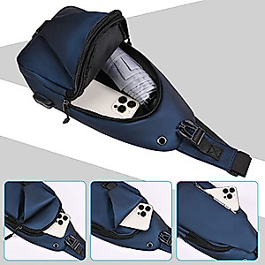 Aucuu Sling Bag for Men with USB Charging Port, Chest Bag Crossbody Shoulder Bag for Men, Waterproof Backpack for Hiking, Cycling, Travel (Blue)