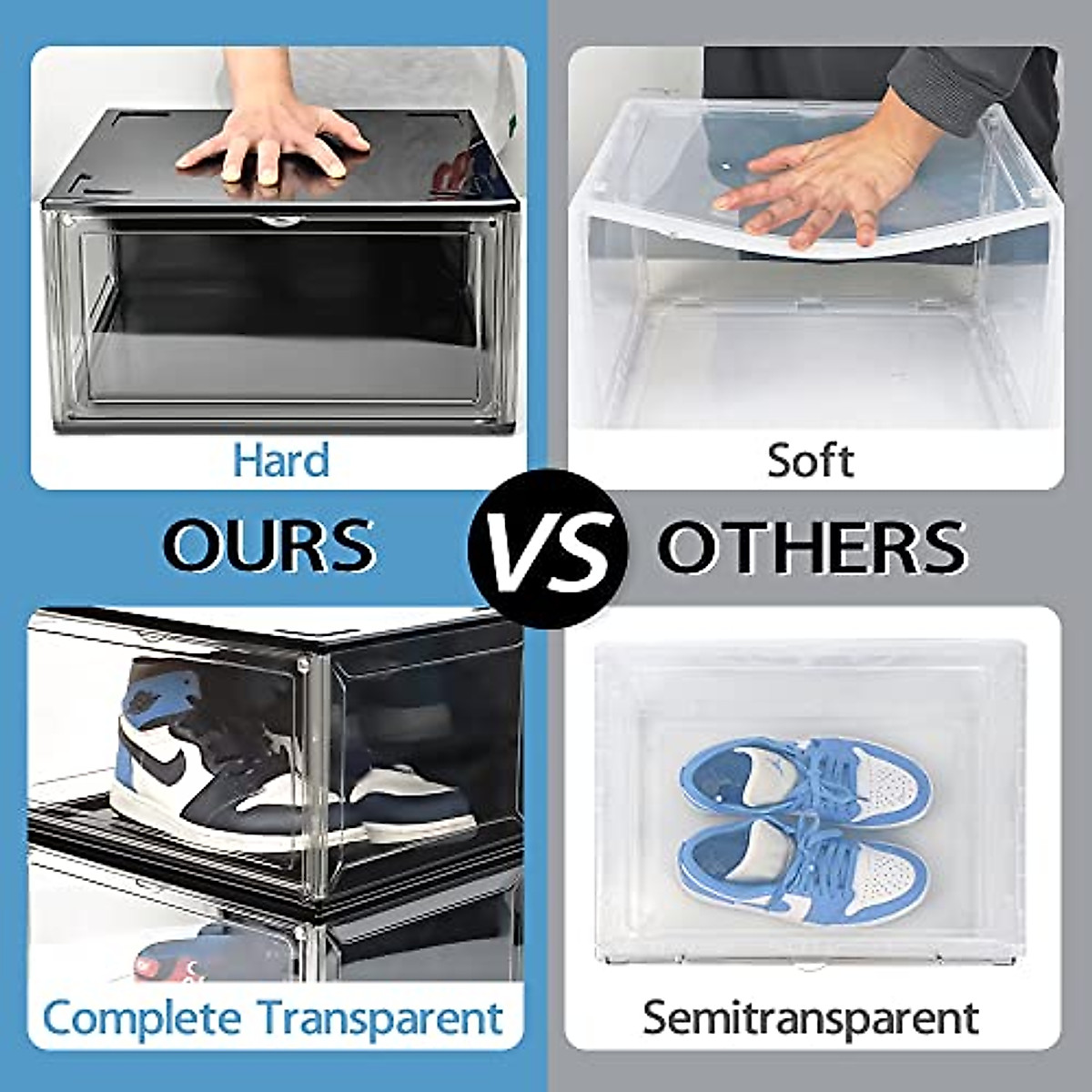 4 Pack Sneaker Storage for Sneakerheads with Magnetic Door Shoe Boxes Clear Plastic Stackable Acrylic Boot Display Case